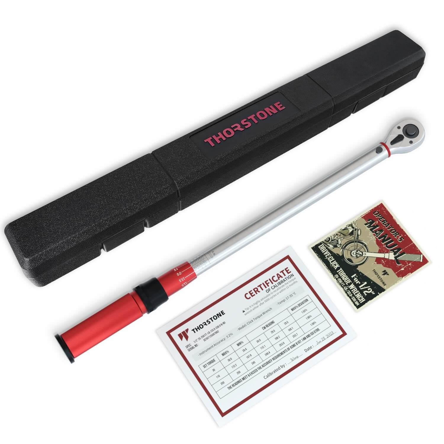 Thorstone 1/2" Drive Click Torque Wrench, 25-250 ft.-lb./33.9-338.9 Nm ...